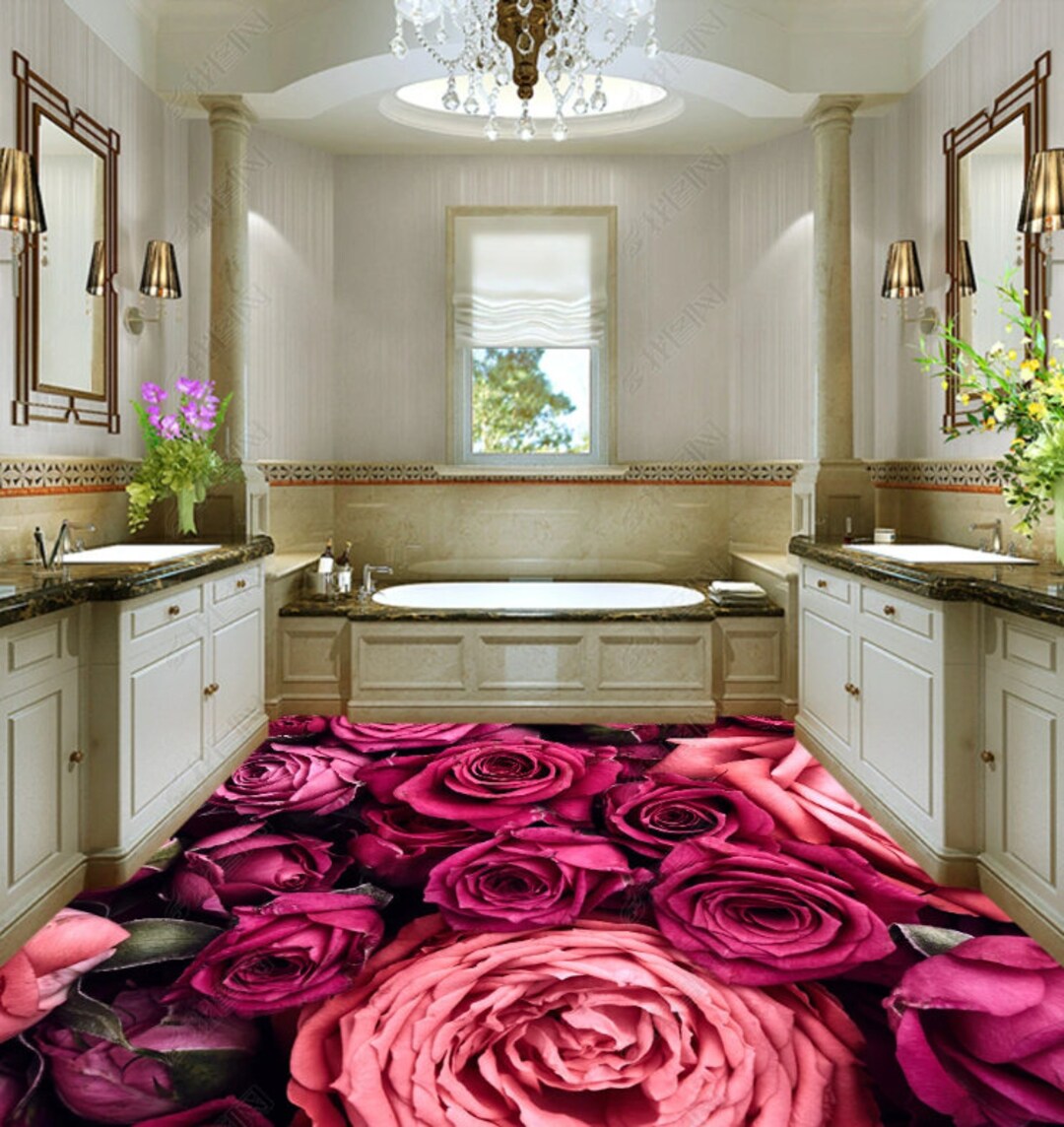 3D Rosy Rose Petal Floral, Vinyl Floor Mural, Self-adhesive Vinyl ...