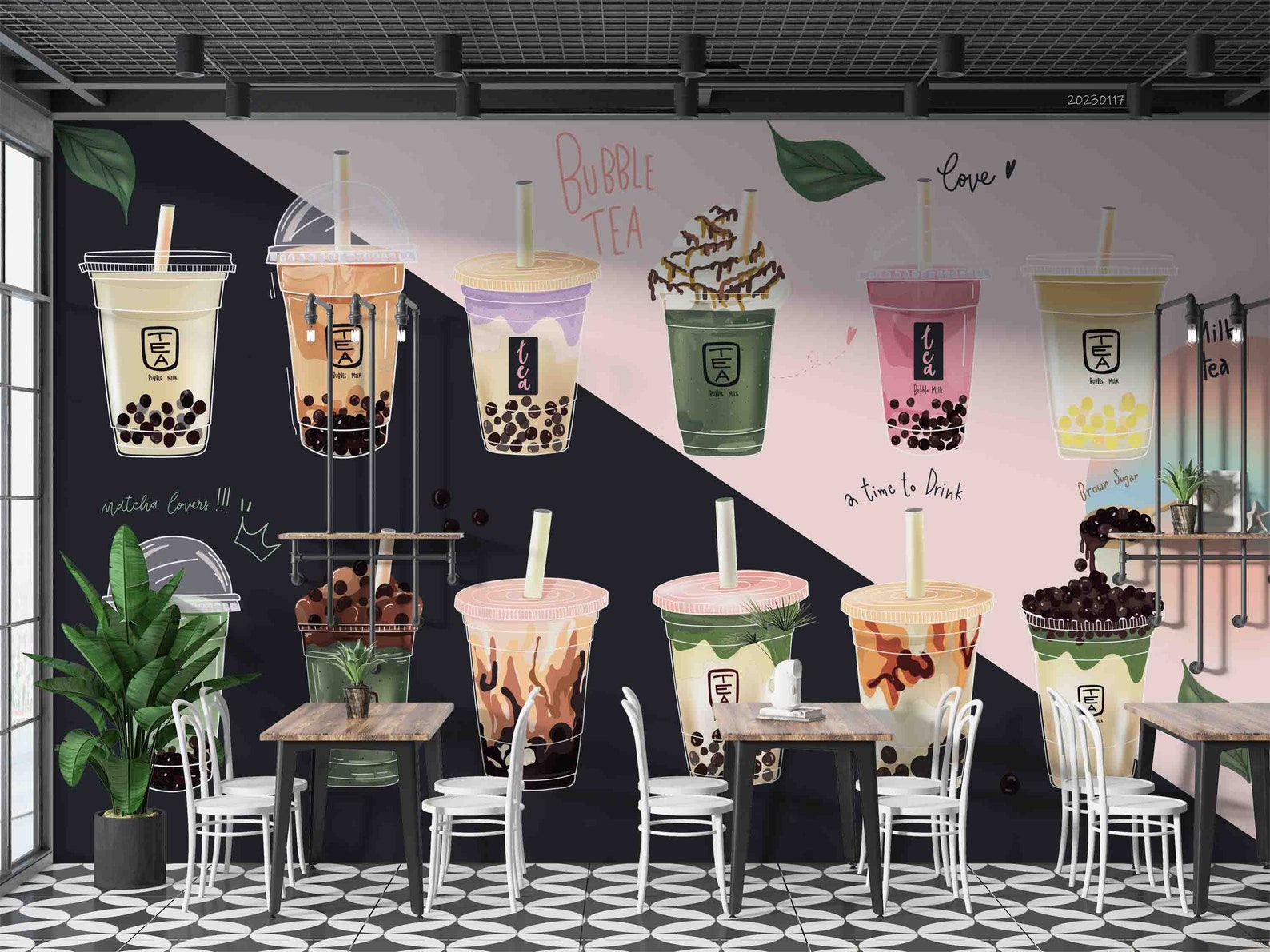 3D Bubble Tea Shop Wall Art, Peel and Stick Wallpaper - Etsy