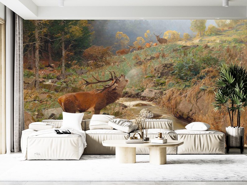 Elk Forest Scenery Wallpaper Mural, 3D Peel and Stick - Etsy
