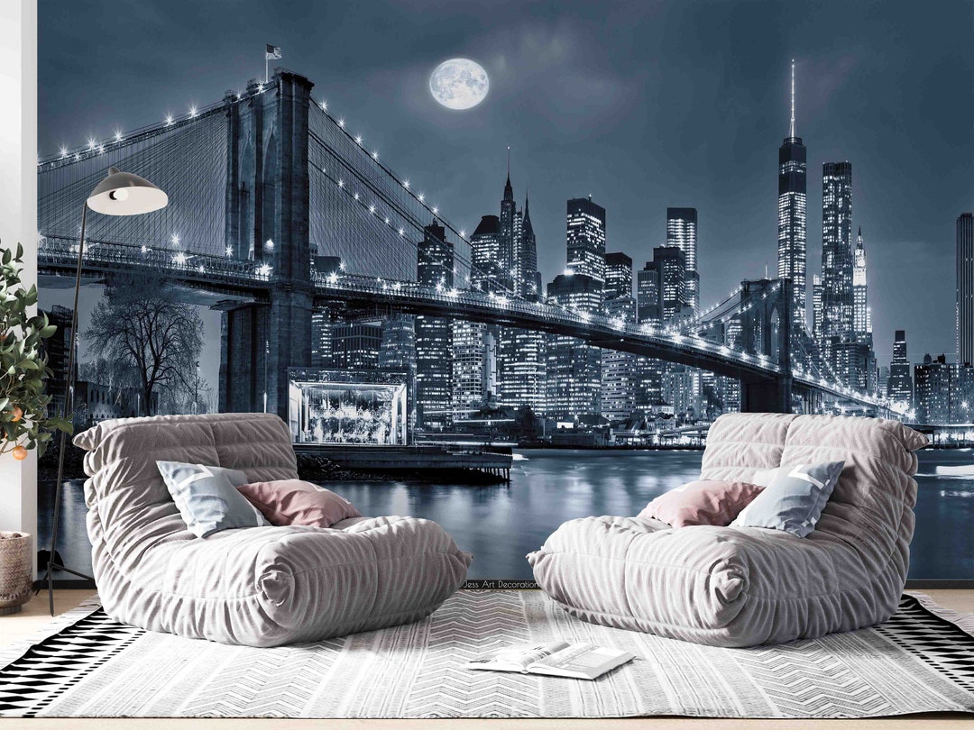 City Bridge Night View Wallpaper, Removable Peel and Stick Wall Mural ...