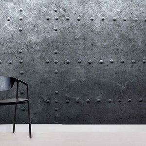 3D Riveted Metal Texture Wallpaper, Industrial Dark Wall Mural, Peel ...