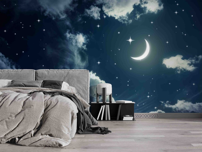 3D Night Sky Wallpaper Moon Wall Mural Stars Wall Decor - Etsy
