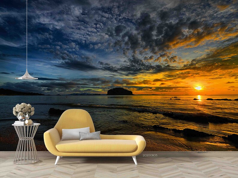 3D Wave Sky Sunrise Landscape Wallpaper Removable - Etsy