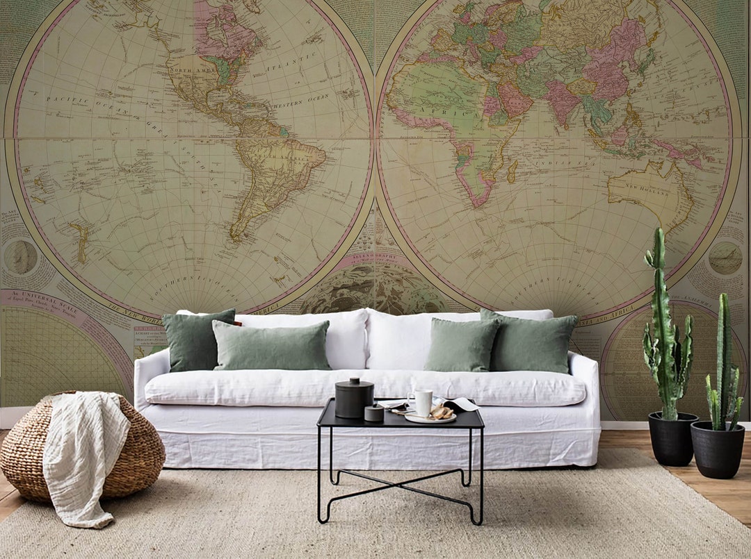 3D World Nautical Map Retro Wallpaper Removable Wallpaper-peel and ...