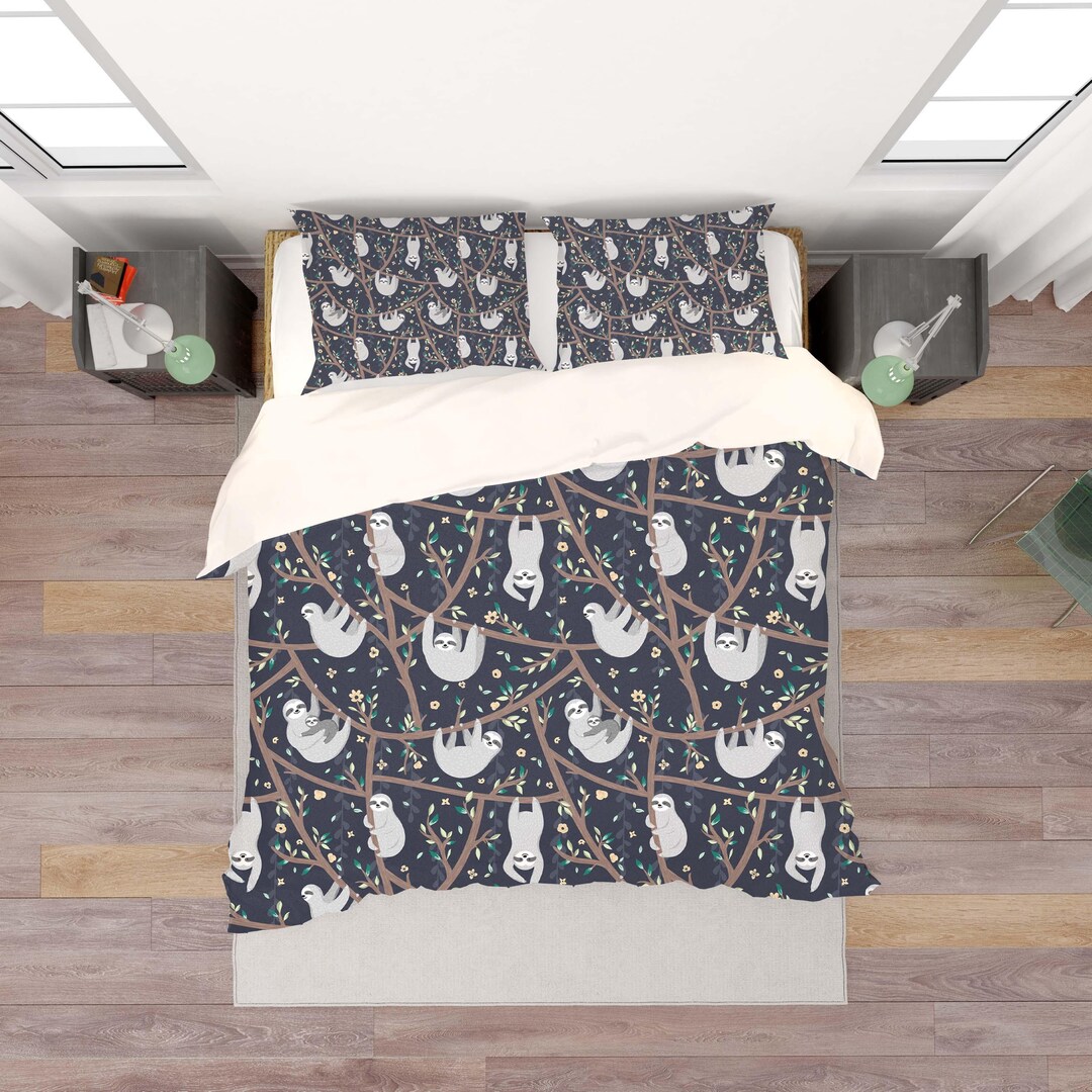 3D Sloth Duvet Covers Set, Floral Quilt Cover, Branch Bedding Set ...