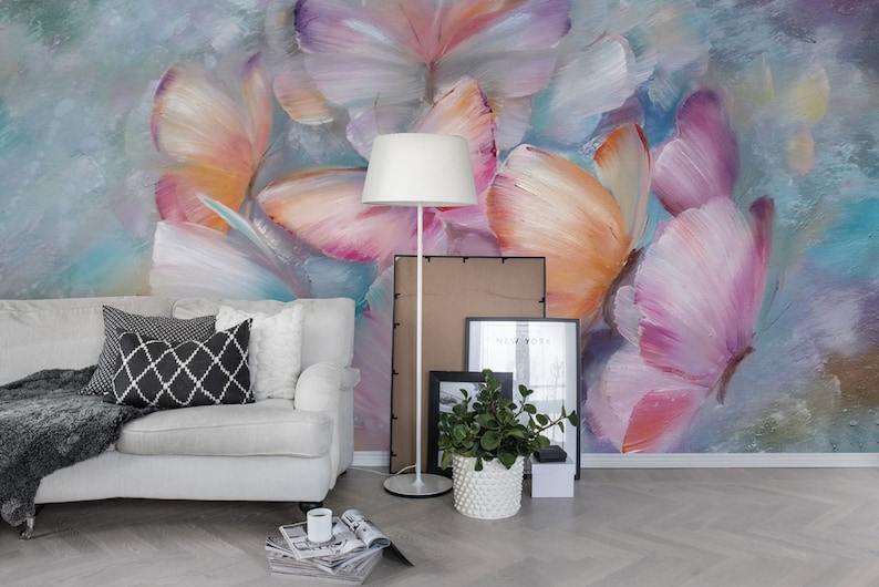 3D Butterfly Wallpaper Mural, Hand Painted, Peel and Stick - Etsy