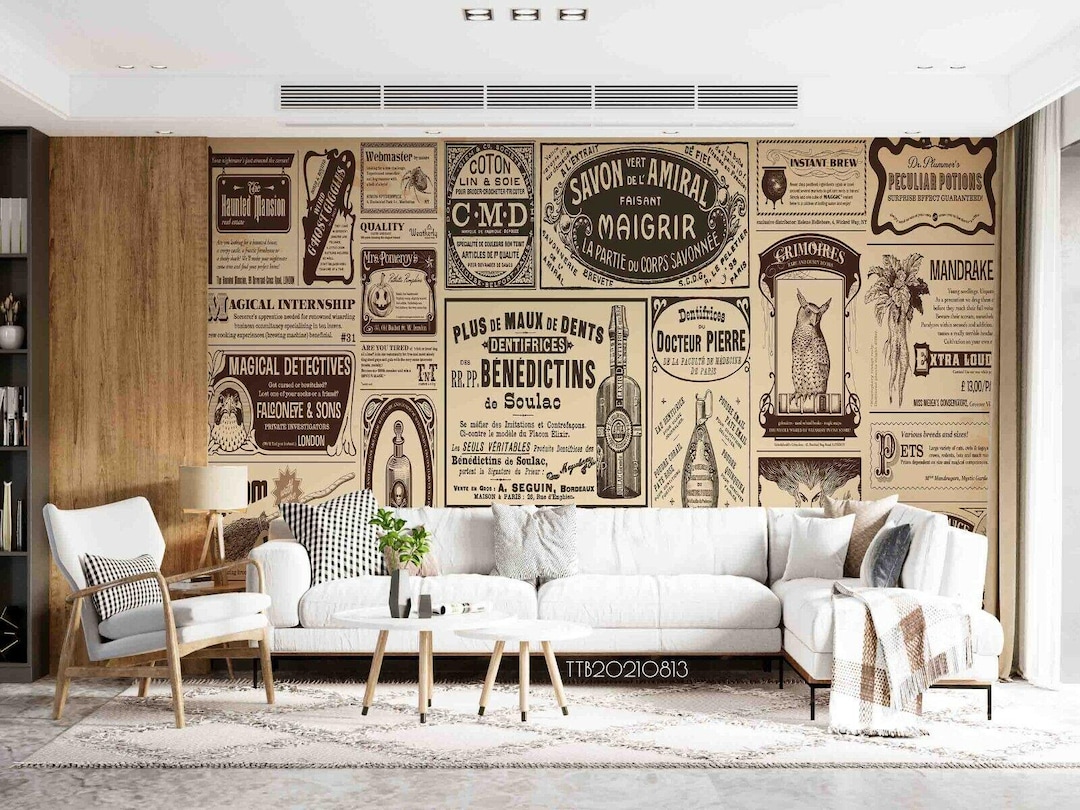 Retro Newspaper Brown Texture 3D Peel and Stick, Removable Wallpaper ...