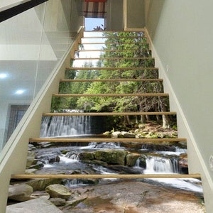 3D Single Water Fall Stair Risers Mural PVC Sticker Mural Photo Mural ...