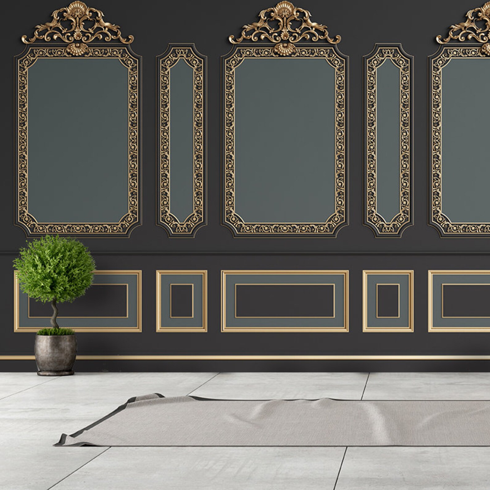 3D Embossed Cornice Wallpaper Mural, Black Wall Art, Peel and Stick - Etsy