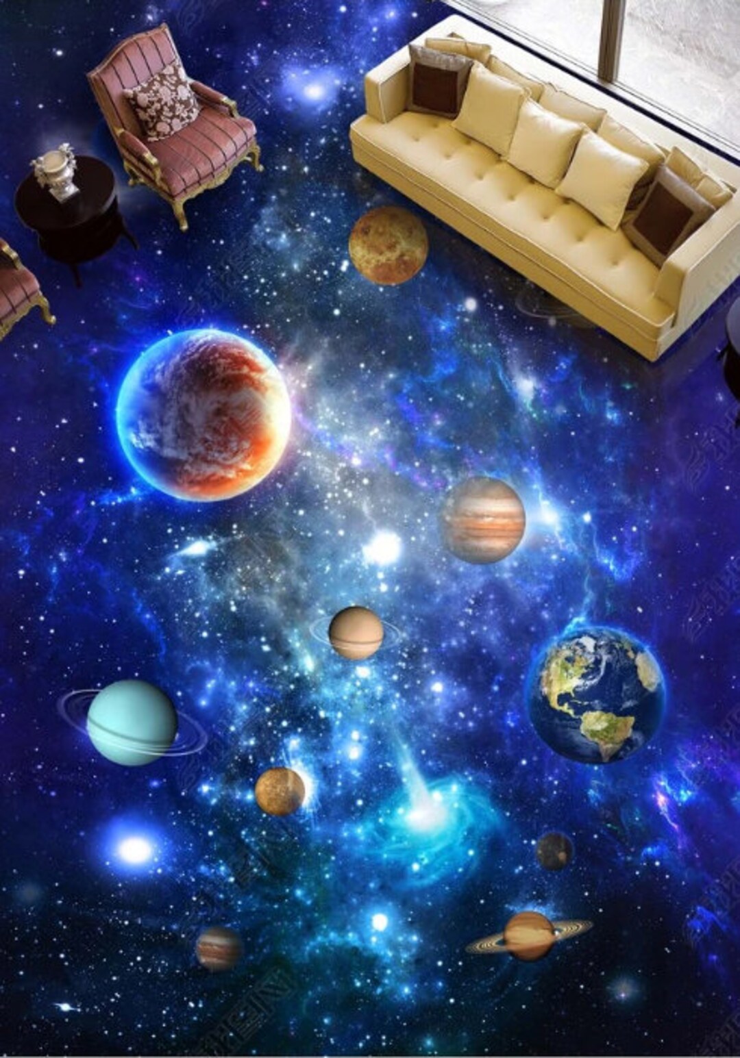 3D Planet Outer Space Galaxy, Vinyl Floor Mural, Self-adhesive Vinyl ...