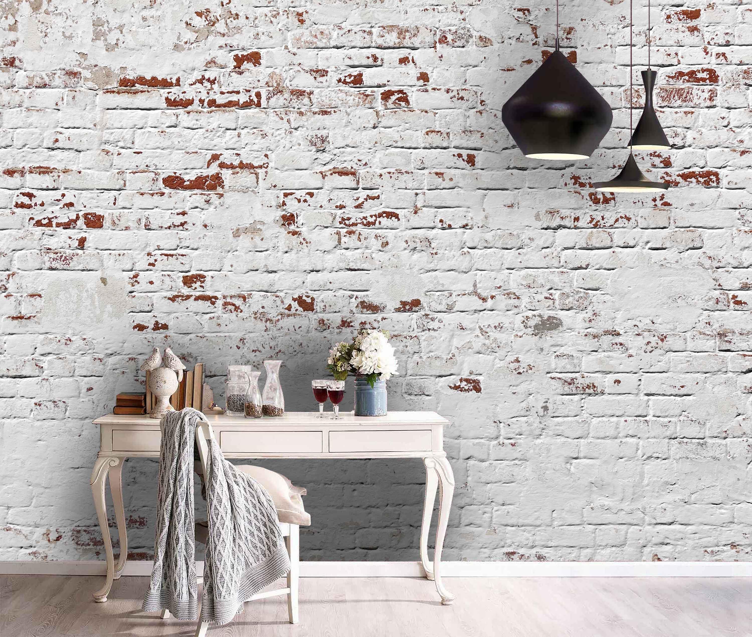 3D Brick Wallpaper White Paint Wall Mural Shabby Wall Decor - Etsy ...