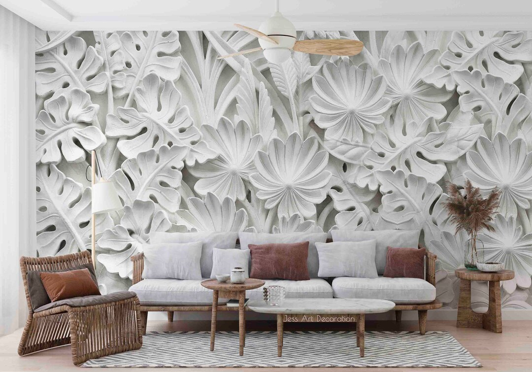 3D Embossed Leaves Gyp Seamless Wallpaper-nursery Wllpaper Removable ...