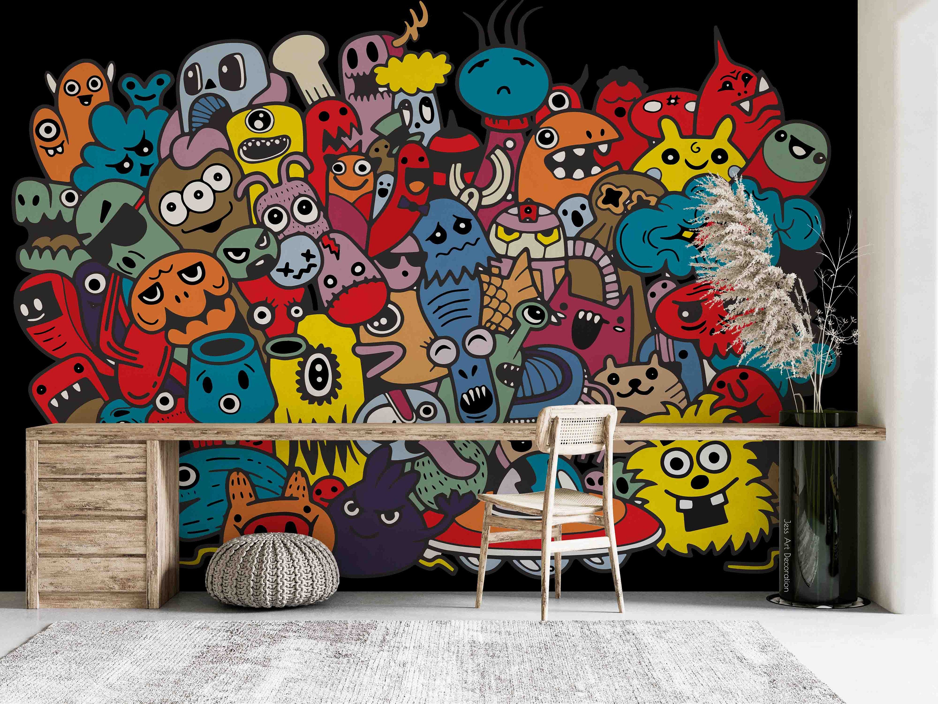 Cartoon Graffiti Wallpaper, Playroom Wall Decor, Peel and Stick - Etsy