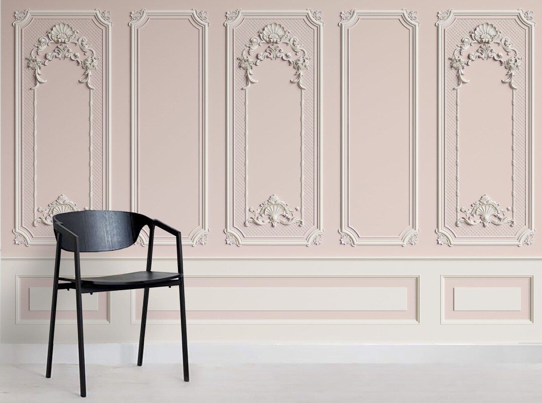 3D Molding Wallpaper, Interior Wall With Cornice Wall Mural, Pink Wall ...