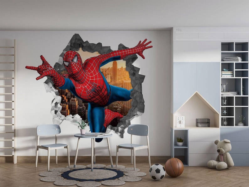 3D Spider-man Wall Mural: Peel and Stick Superhero Wallpaper - Etsy