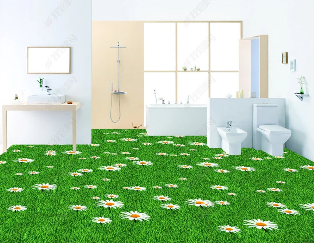 3D Floral Daisy Grass, Vinyl Floor Mural, Self-adhesive Vinyl, Floor ...