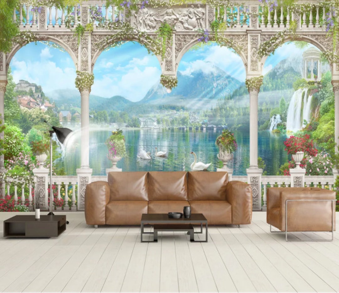 Swan Lake View Wallpaper Mural, Peel and Stick Wall Decor - Etsy