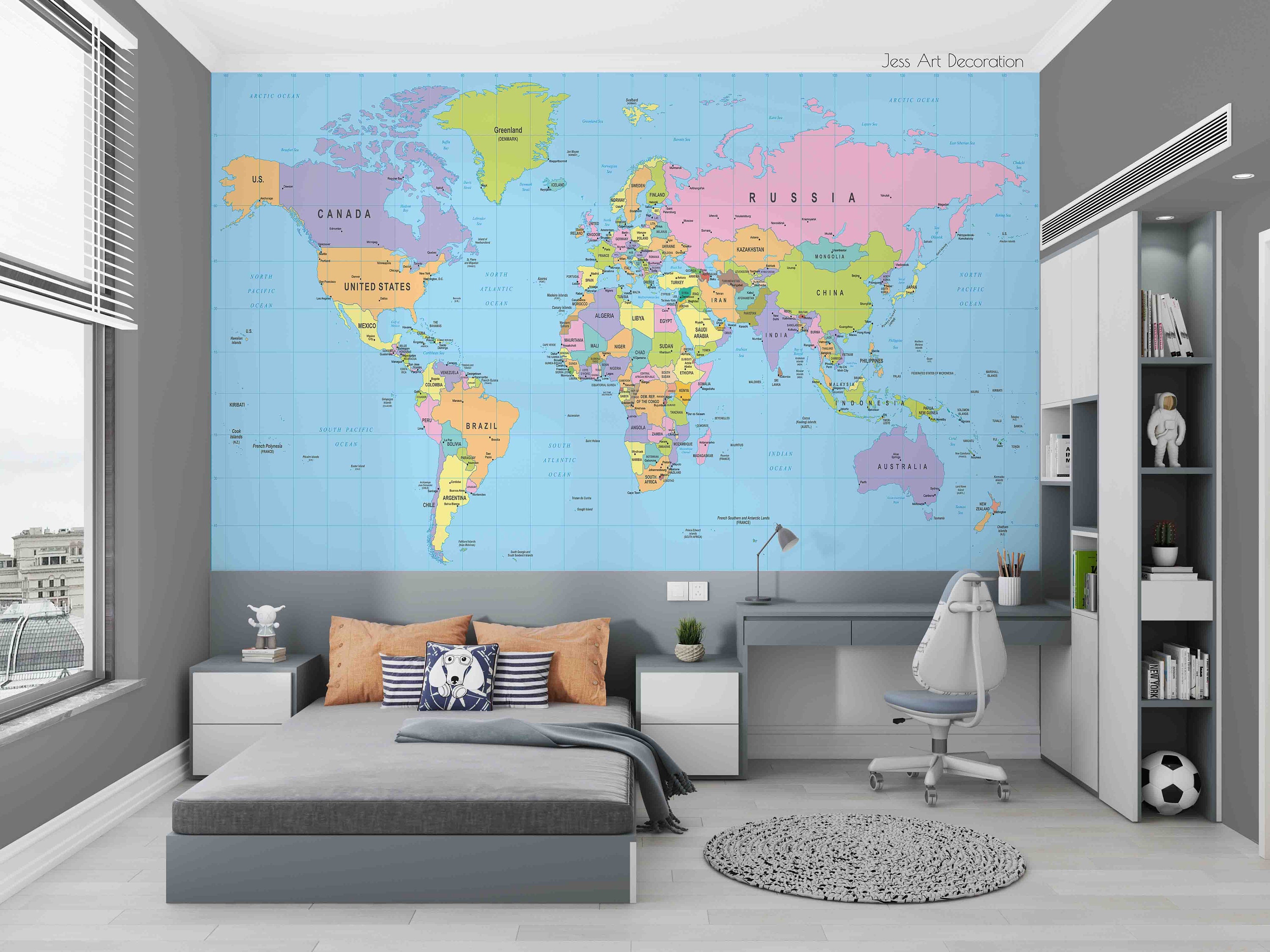 3D World Map Blue Wallpaper Removable Wallpaper-peel and Stick - Etsy