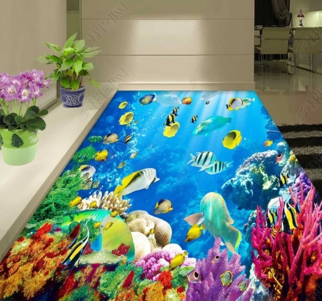 3D Coral Fish Sea, Vinyl Floor Mural, Self-adhesive Vinyl, Floor Art ...