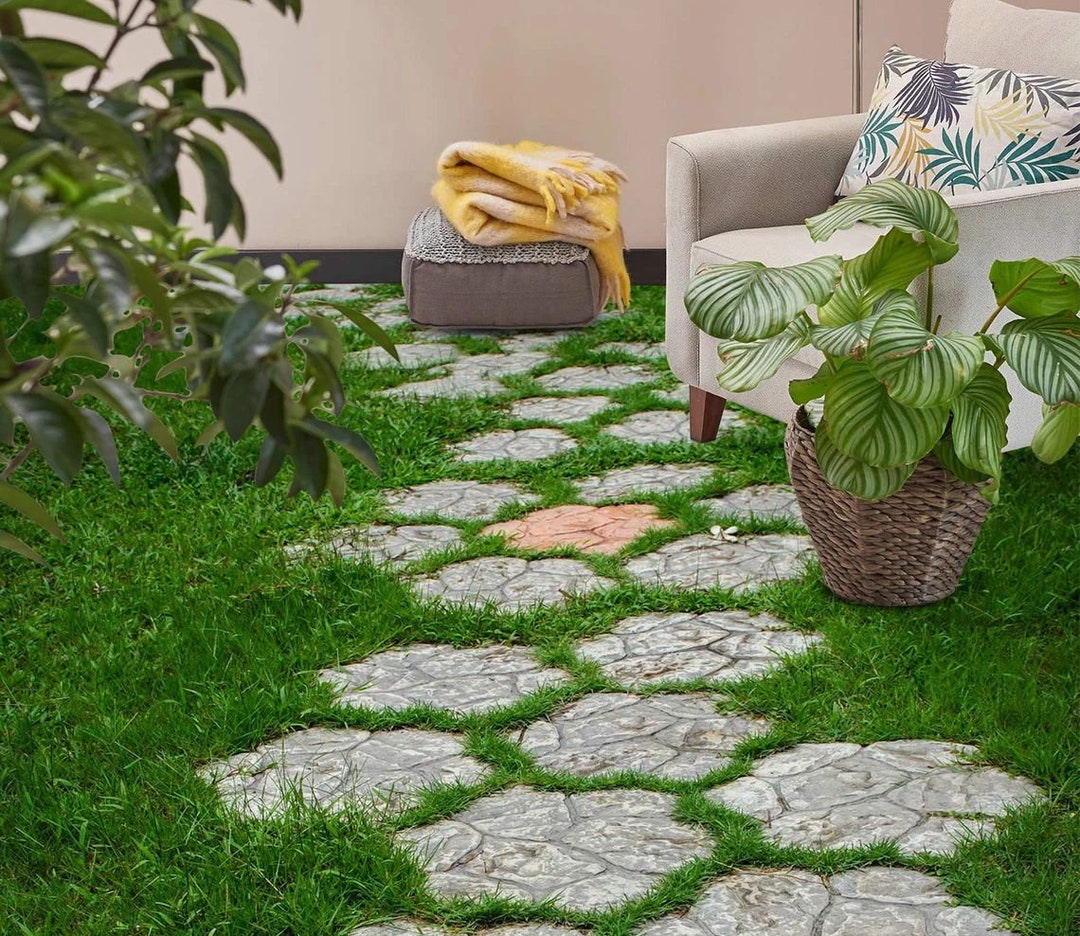 3D Grass Stone Steps Road, Vinyl Floor Mural, Self-adhesive Vinyl ...