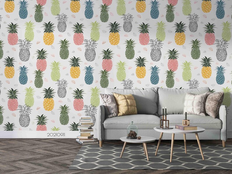 Pineapple Pattern Wallpaper: 3D Fruit Wall Mural, Peel and Stick - Etsy