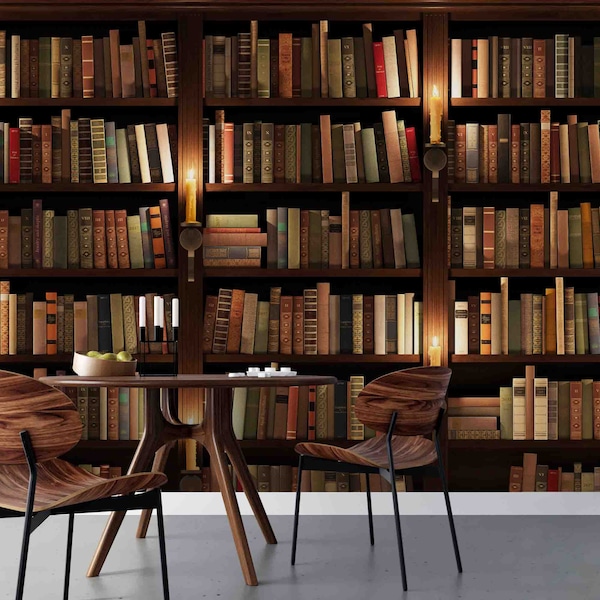 Bookshelf Wallpaper - Etsy