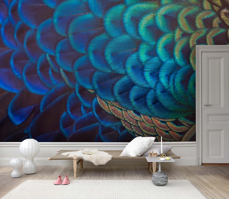 Blue Feather Texture Wallpaper, Dreamy Wall Mural (peel and Stick) - Etsy