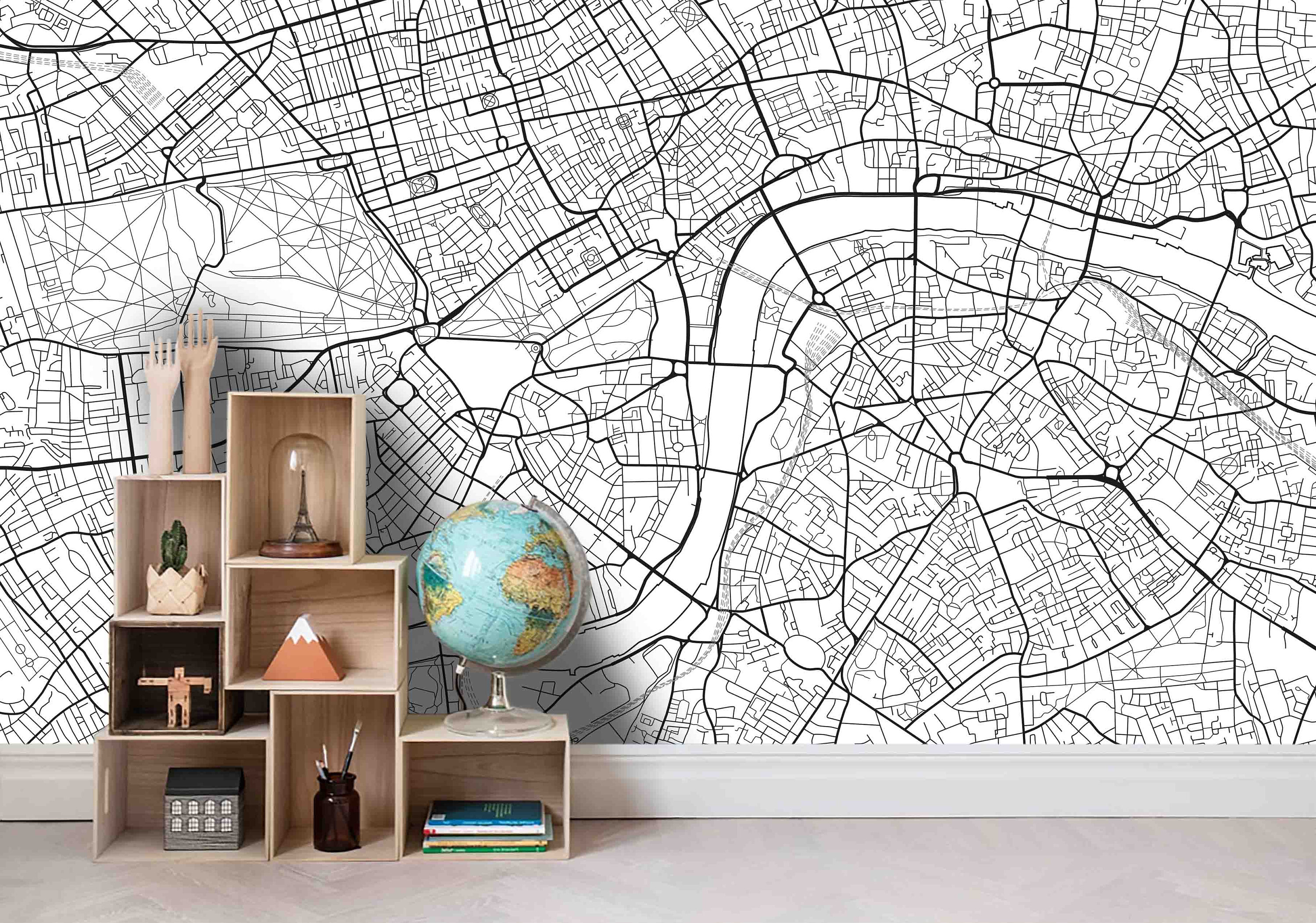City Street Map Wallpaper, Black Line Art, Peel and Stick Mural - Etsy