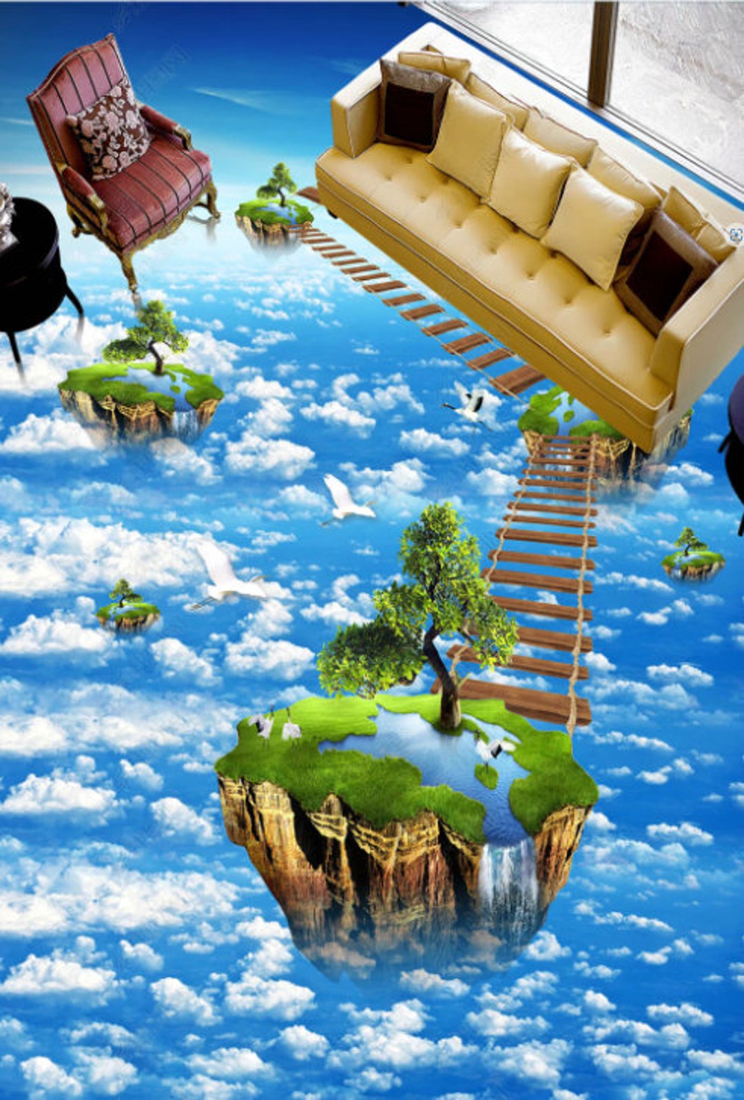 3D Boardwalk Island Blue Sky, Vinyl Floor Mural, Self-adhesive Vinyl ...