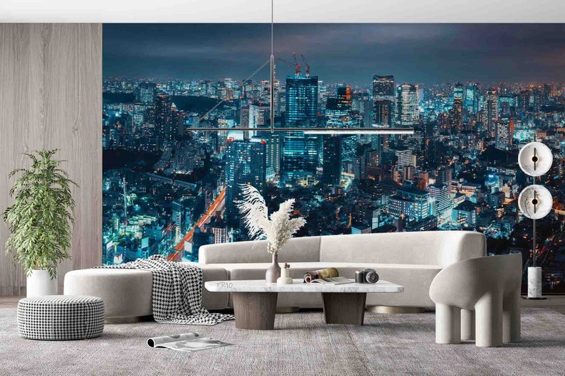Night Cityscape Wallpaper Mural, 3D Peel and Stick - Etsy