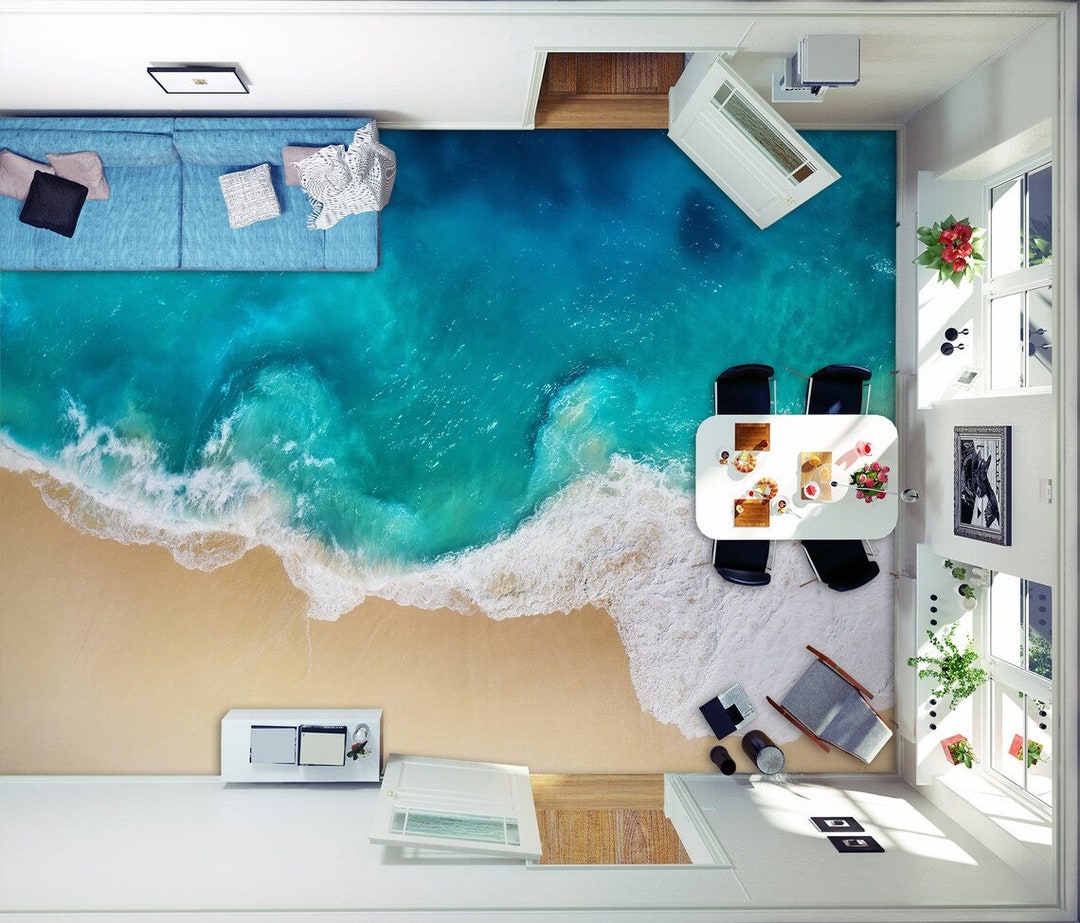 3D Blue Sea Beach Waves Vinyl Floor Mural, Self-adhesive - Etsy