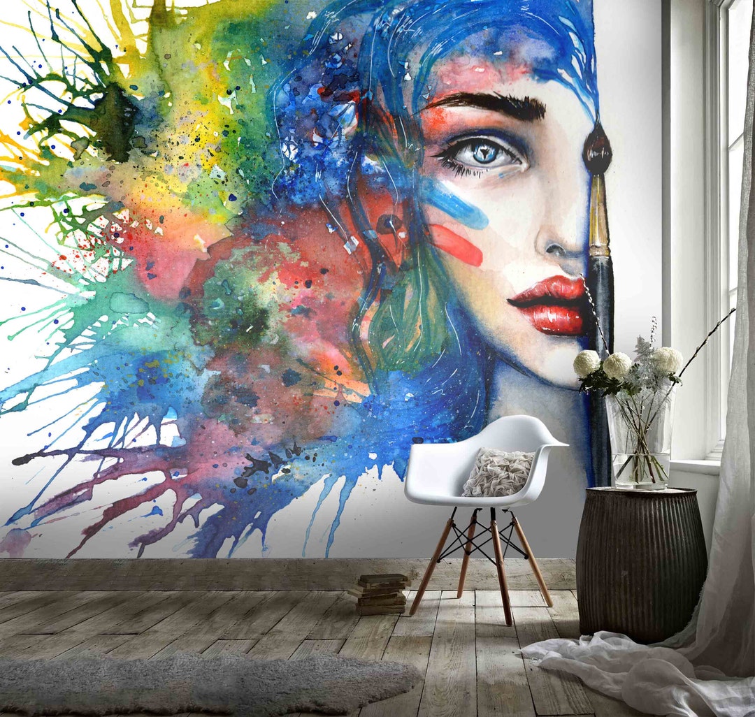 Watercolor Woman Peel and Stick Wallpaper Mural, Fashion Wall Decor - Etsy