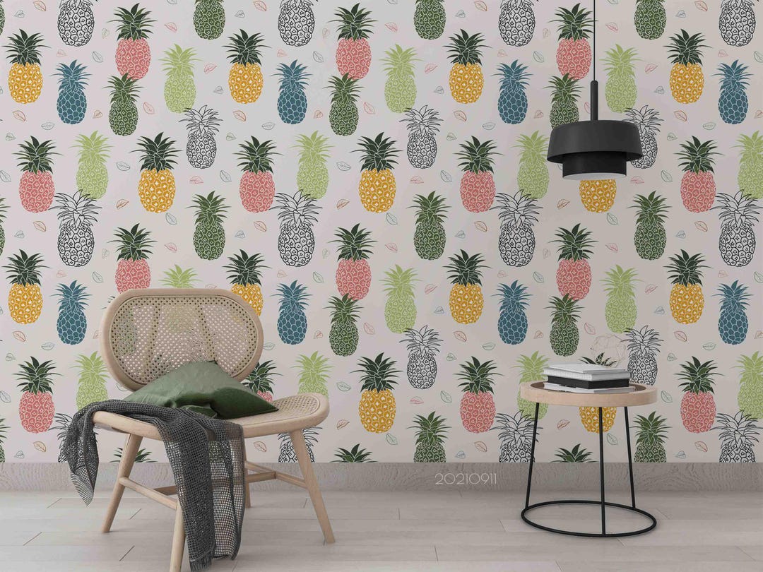 Pineapple Pattern Wallpaper: 3D Fruit Wall Mural, Peel and Stick - Etsy