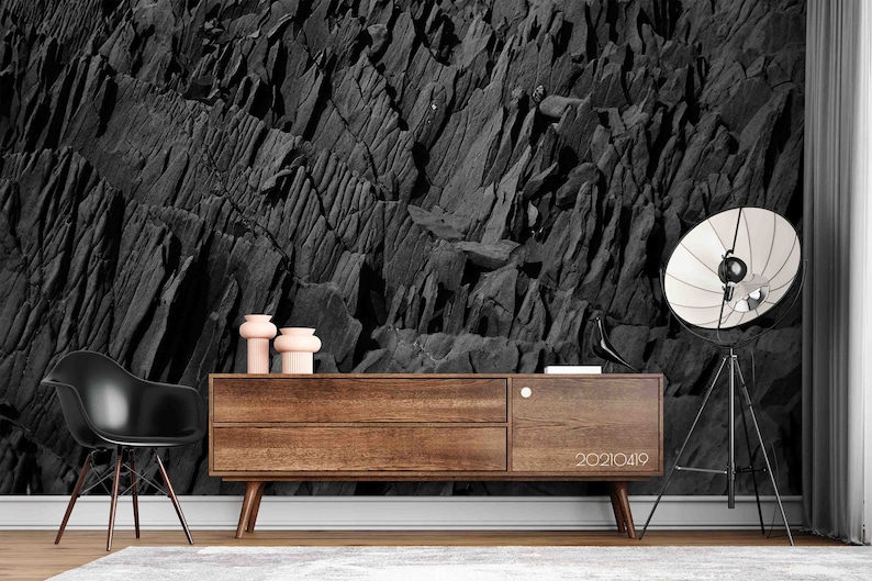 3D Rock Texture Wallpaper, Black Stone Wall Mural, Peel and Stick - Etsy