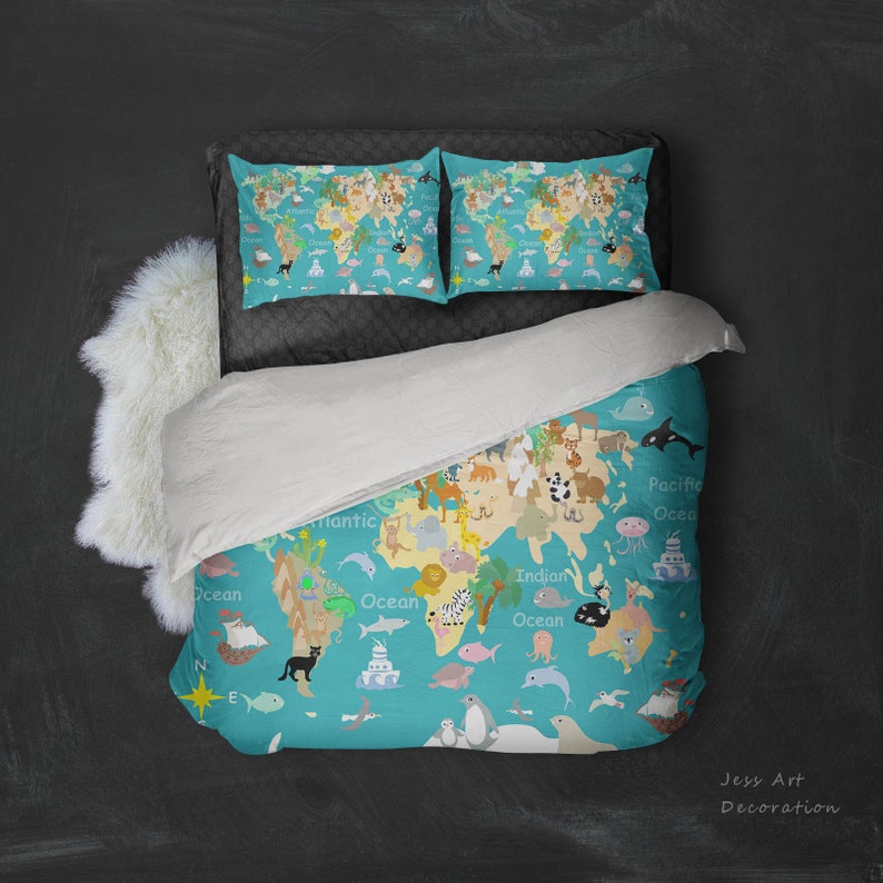 3D World Map Duvet Covers Set Cartoon Quilt Cover Animal - Etsy