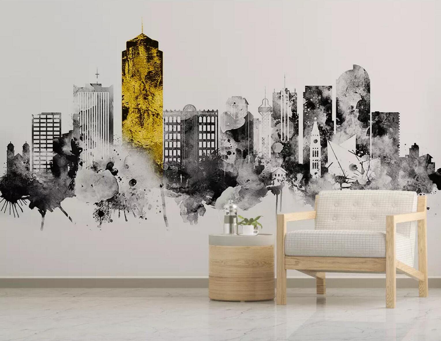 3D Building Wallpaper City Wall Mural Splash-ink Wall Decor - Etsy ...