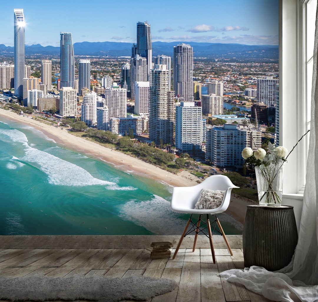 3D City Wallpaper, Seaside Wall Mural, Building Wall Decor, Scenery ...