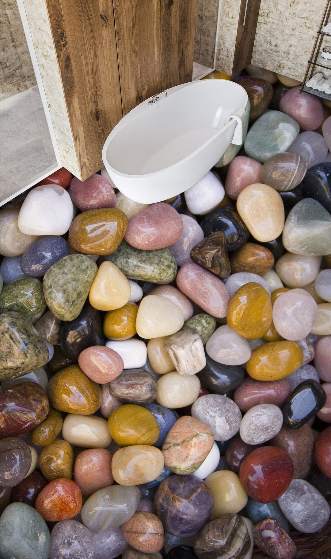 3D Pebbles Pattern, Vinyl Floor Mural, Self-adhesive Vinyl, Floor Art ...