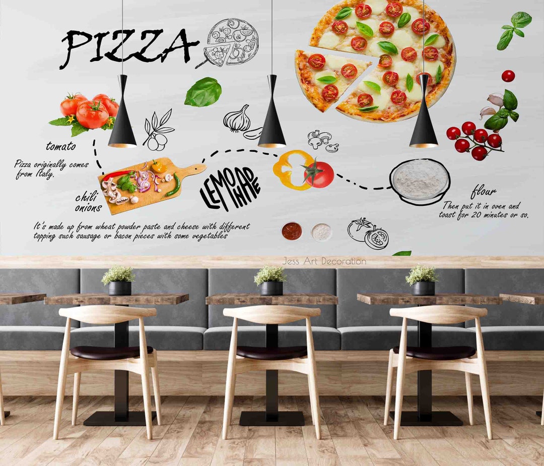 Pizza Restaurant 3D Wallpaper Mural, Peel and Stick - Etsy