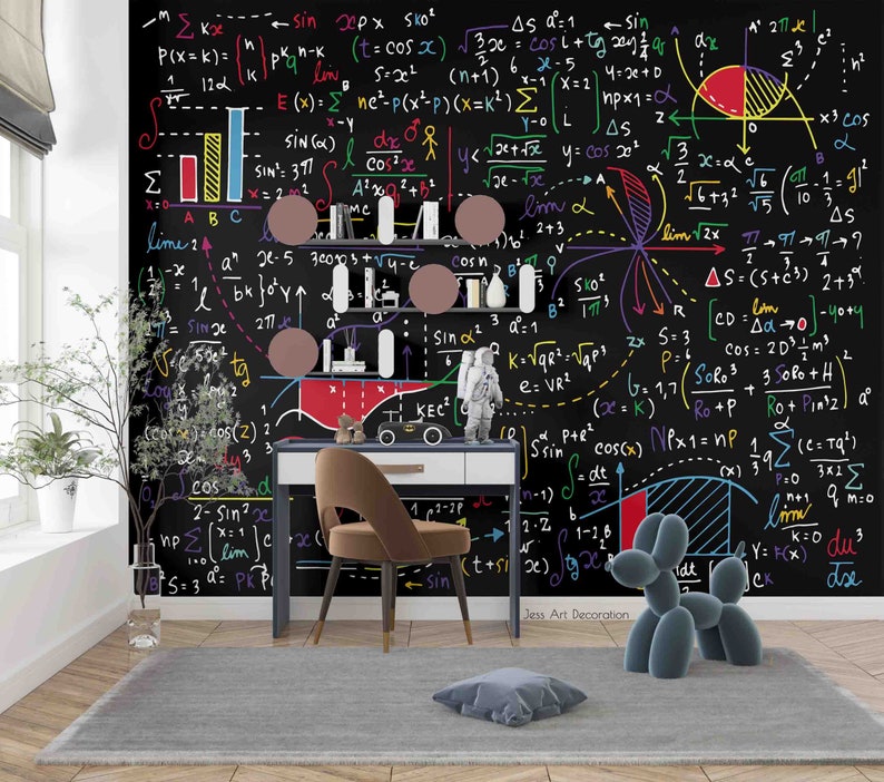 3D Math Formulas Wallpaper Mural, Blackboard Wall Art, Peel and Stick ...