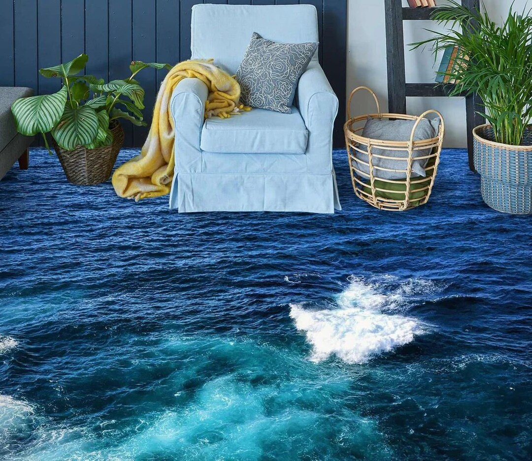 3D Blue Ocean Waves Vinyl Floor Mural, Self-adhesive - Etsy