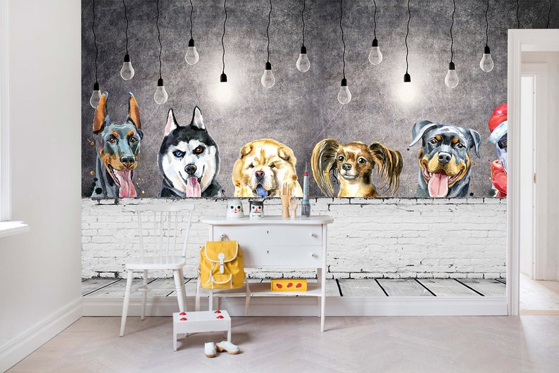 3D Cute Dogs Wallpaper, Cartoon Wall Mural, Removable Peel and Stick - Etsy