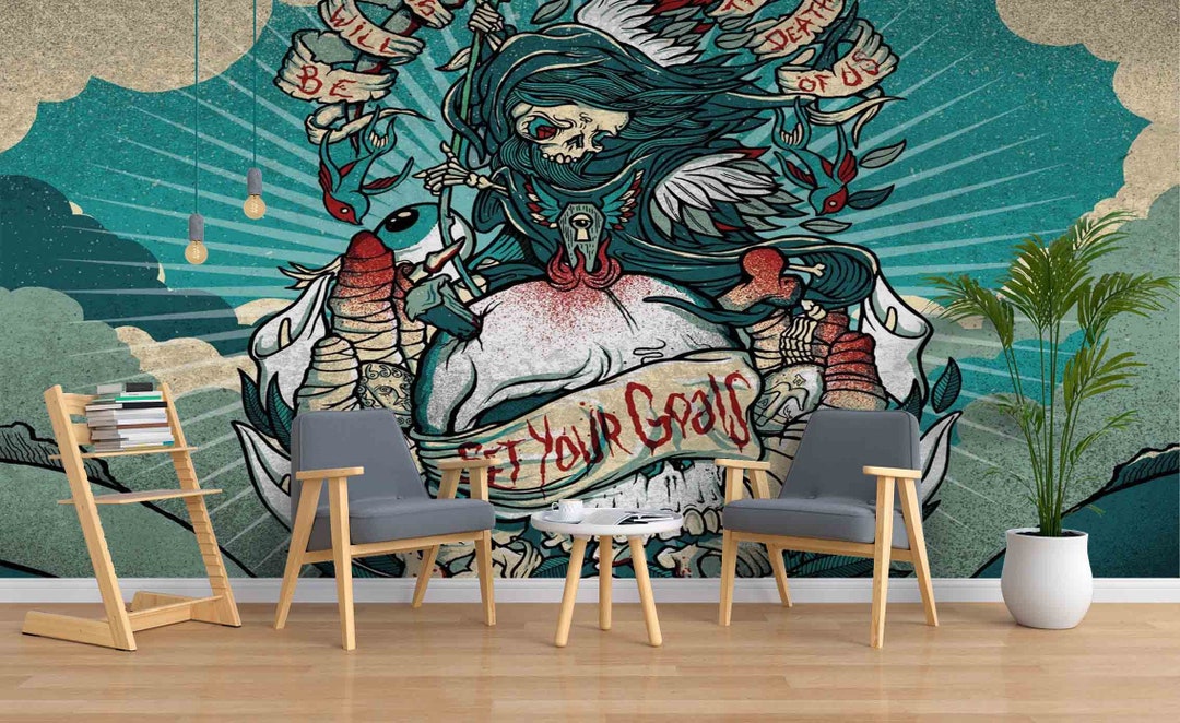 3D Graffiti Human Skeleton Letters Wallpaper Removable Wallpaper-peel ...