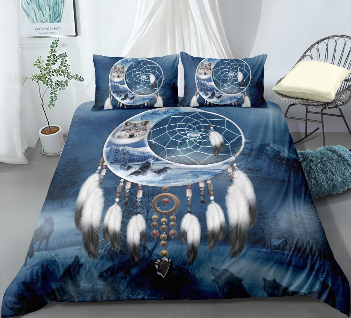 3D Dreamcatcher Duvet Covers Set, Wolf Quilt Cover, Mountains Bedding ...