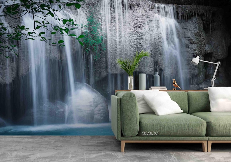 Waterfall Landscape Wall Mural: 3D Nature Wallpaper, Peel & Stick ...