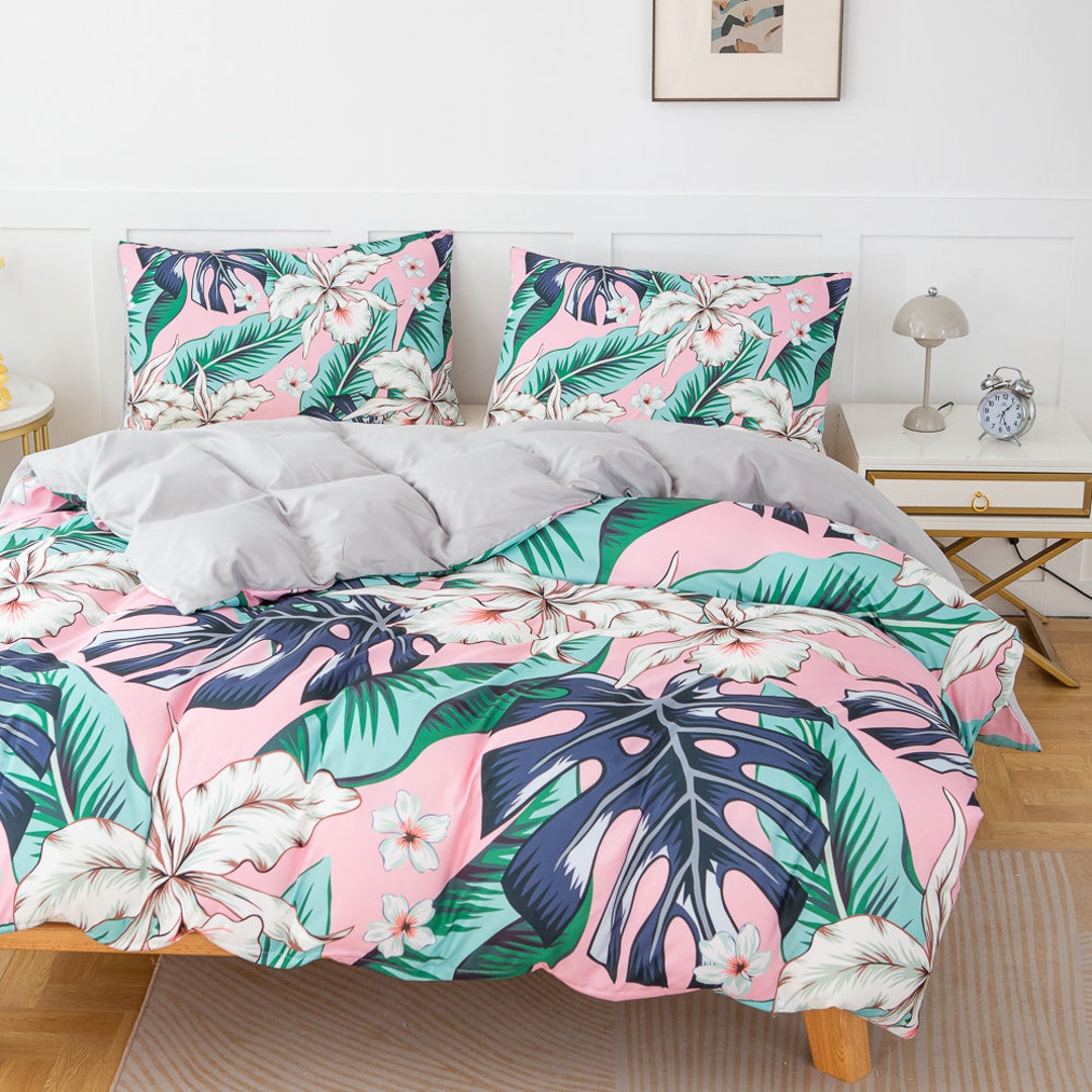 3D Leaves Duvet Covers Set, Floral Quilt Cover, Pink Bedding Set ...