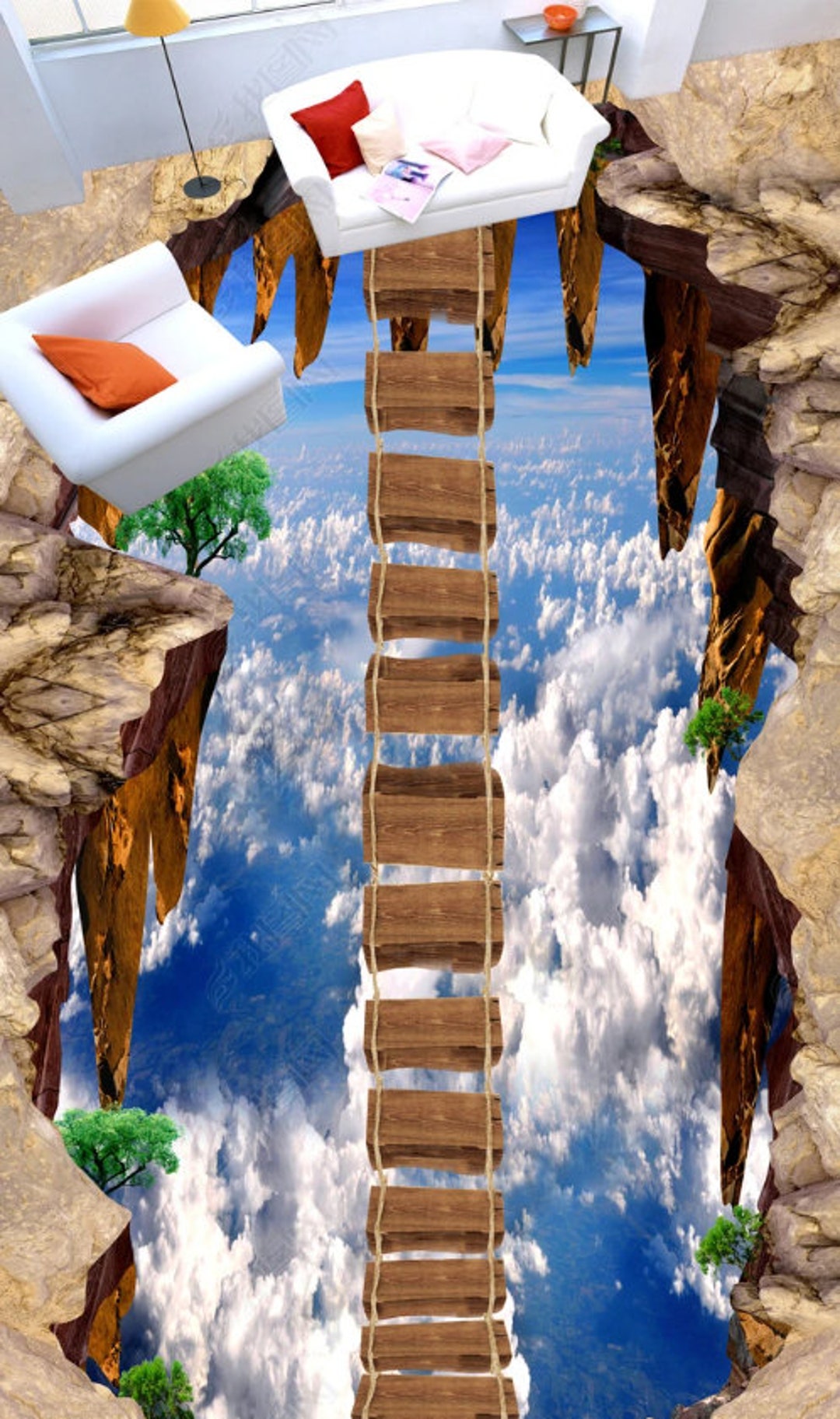 3D Boardwalk Clouds Marble, Vinyl Floor Mural, Self-adhesive Vinyl ...