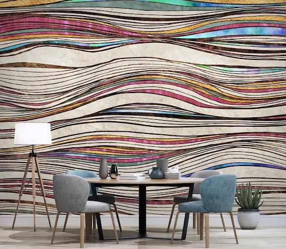 3D Wave Texture Wallpaper Colored Wall Mural Curved Line - Etsy