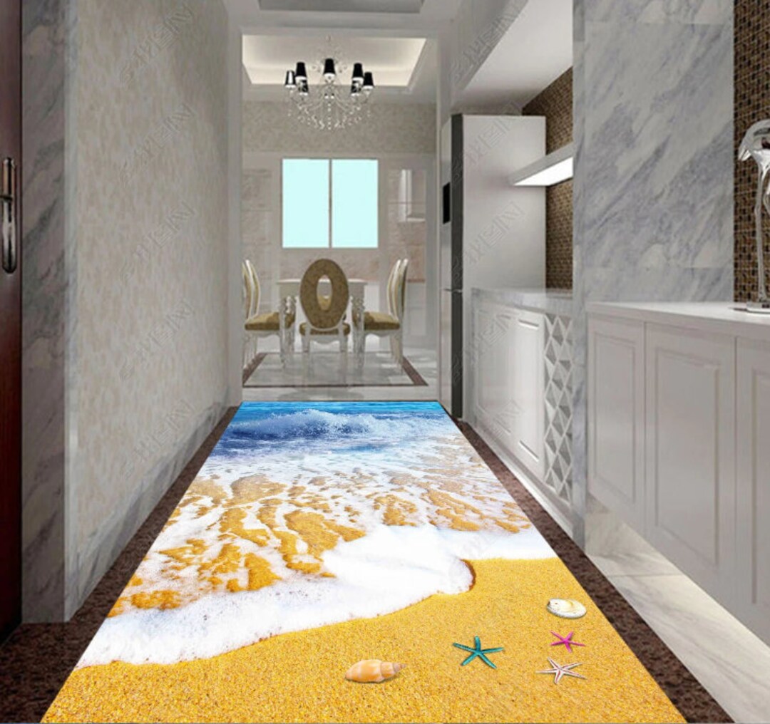 3D Beach Conch Wave Starfish, Vinyl Floor Mural, Self-adhesive Vinyl ...