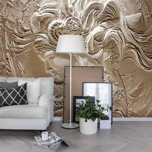 3D Embossed Wallpaper, Woman Wall Mural, Elegant Wall Decor, Sculpture ...